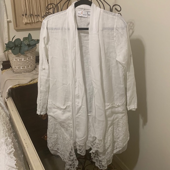 Belle France | Tops | Belle France White Linen Blend Open Duster ...